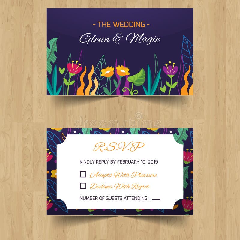 Save the Date Wedding Invitation Card Design with Flower Stock Vector ...