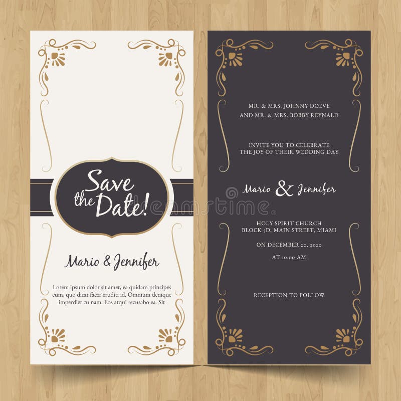 Save the Date Wedding Invitation Card Design with Flower Stock Vector ...