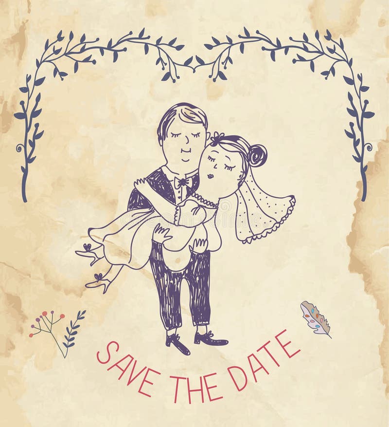 Save the Date Wedding Invitation - Retro Style Stock Vector ...