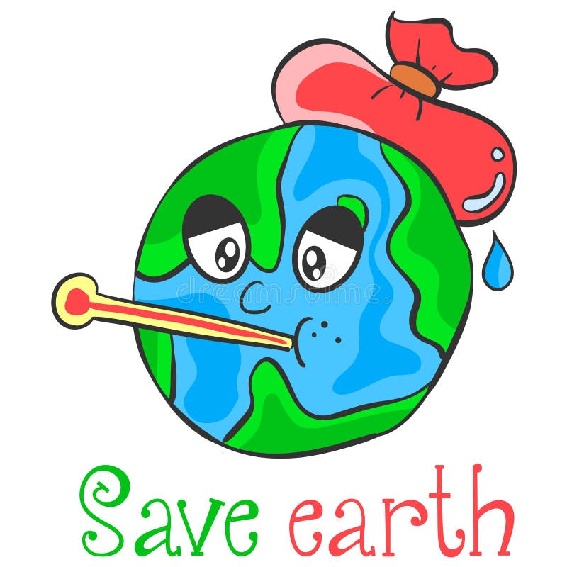 Save Earth Cartoon Design Style Stock Vector - Illustration of ...