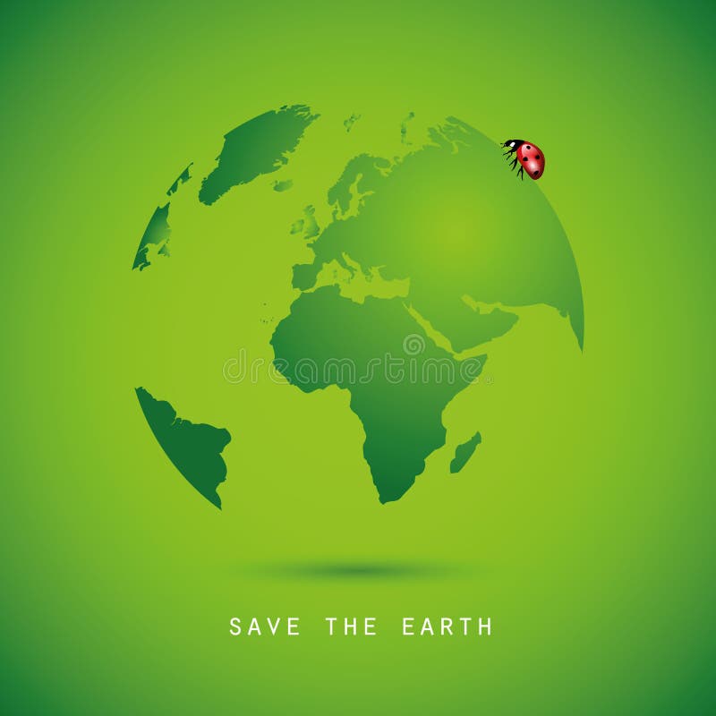 Save the Earth Concept Green Globe with Ladybug Stock Vector ...