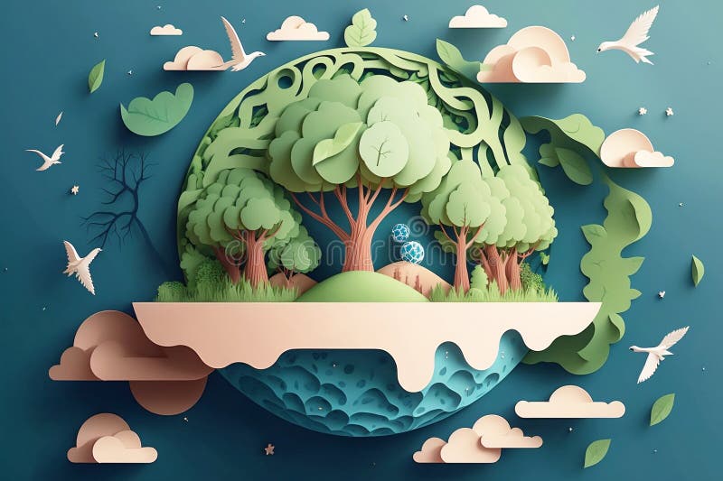 Save the Earth Concept: Paper Cut Style Illustration World Environment ...