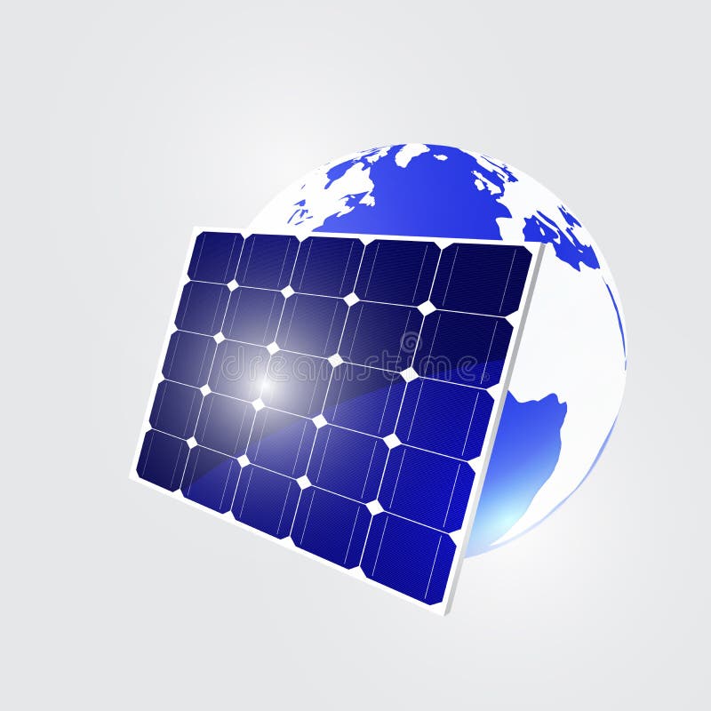 Save Earth Concept Solar Panel and Sphere World Map Stock Illustration ...