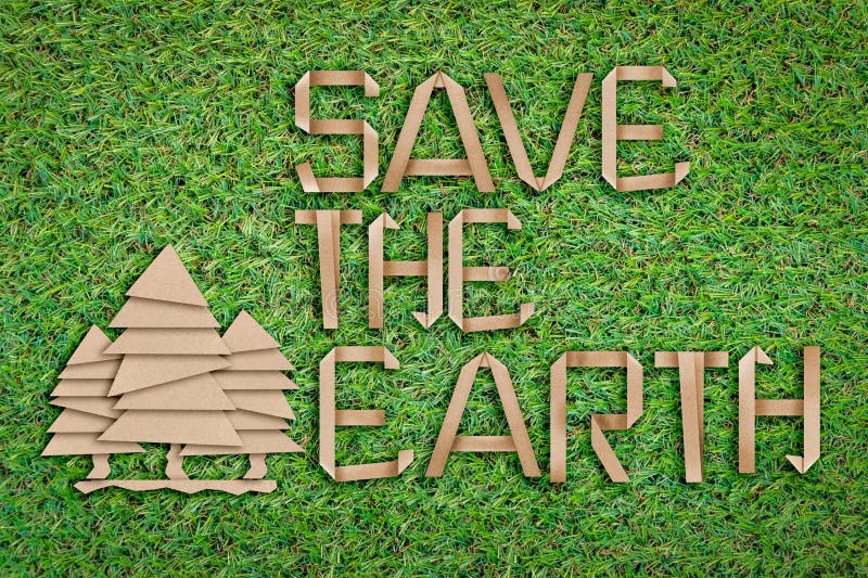 Save the Earth Concept with Text and Tree Shape Paper Cut Flat S Stock ...