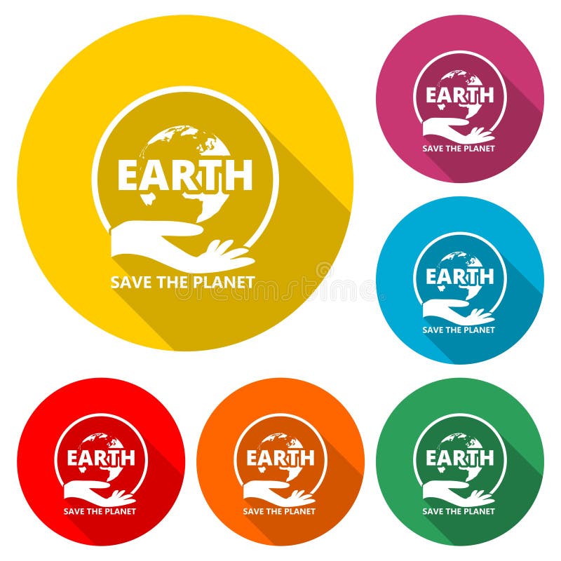 Save the Earth Icon with Long Shadow Stock Illustration - Illustration ...