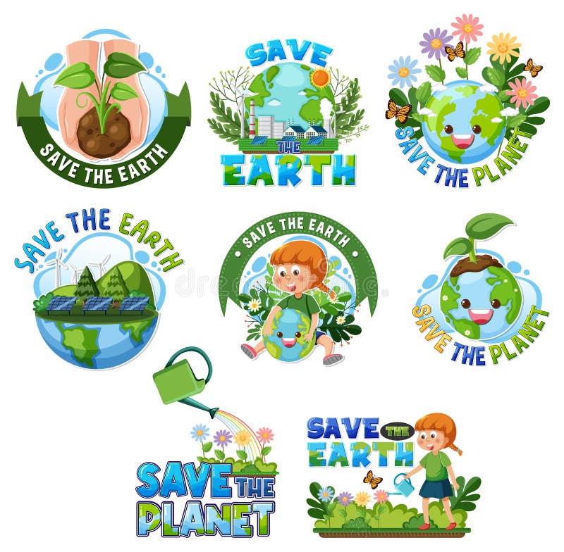 Save the Earth Logo and Banner Set Stock Vector - Illustration of ...