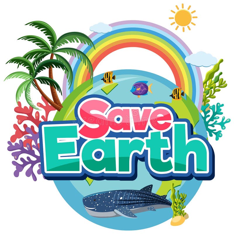 Save Earth Logo Design with Ocean Earth in Cartoon Style Stock Vector ...