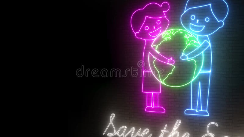 Save the Earth Neon Light Sign. Stock Video - Video of world, climate ...