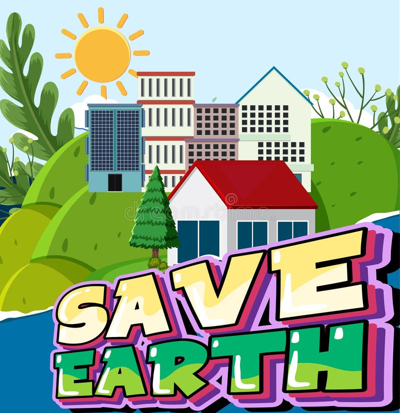 Save Earth Poster Design in Cartoon Style Stock Vector - Illustration ...