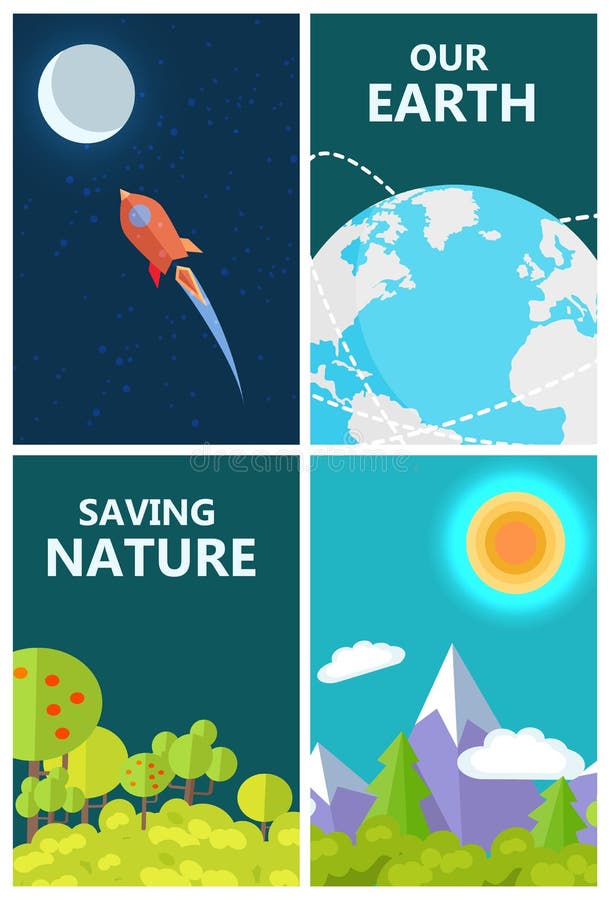 Save Earth Poster with Life on Planet and Space Stock Vector ...