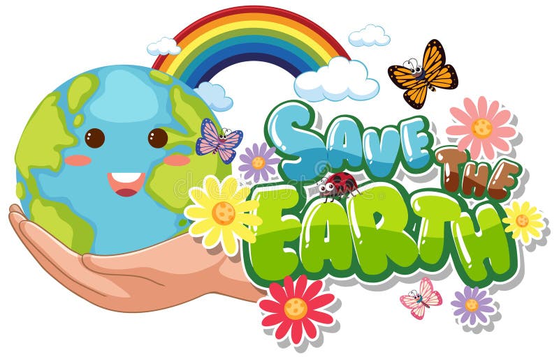 Save the Earth Text with a Happy Earth Character Stock Vector ...
