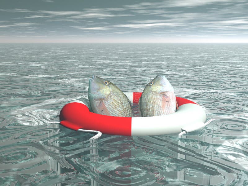 Save the Endangered Fishes Concept - 3D Render Stock Illustration ...