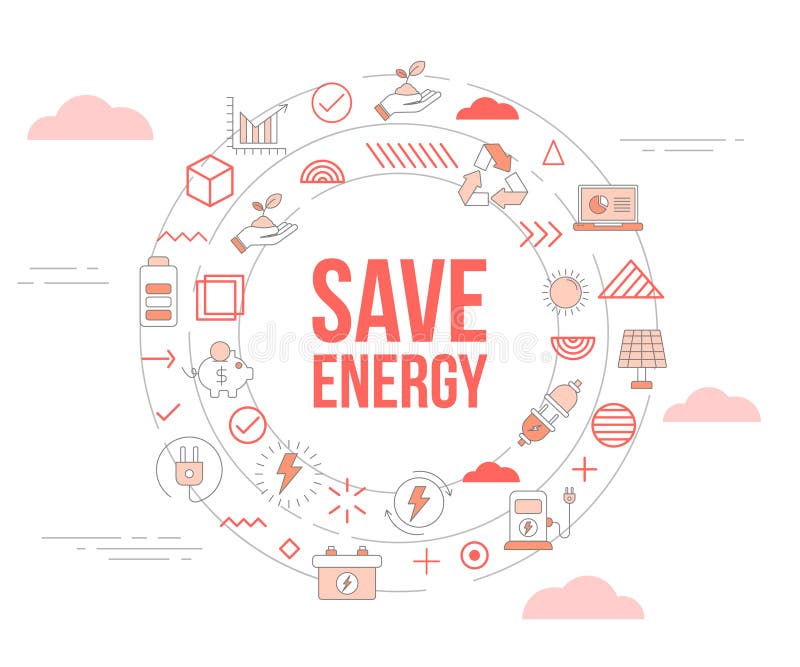 Save Energy Concept with Icon Set Template Banner and Circle Round ...