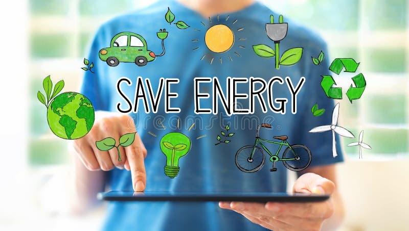 Save Energy Concept with Man Using a Tablet Stock Image - Image of ...