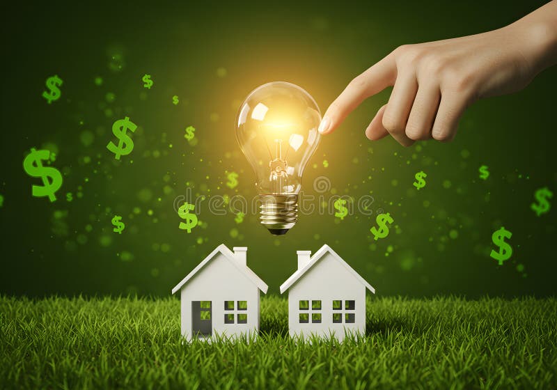Save Energy Cost at Home Concept with Light Bulb and House Model for ...