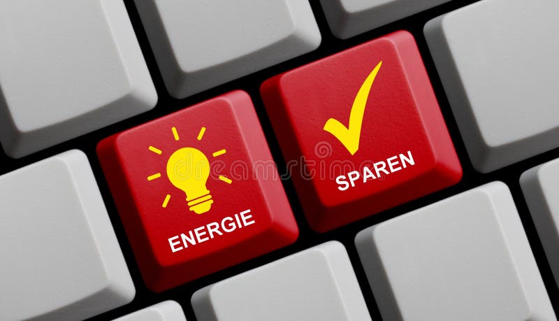 Save Energy German - 3d Illustration on Keyboard Stock Illustration ...