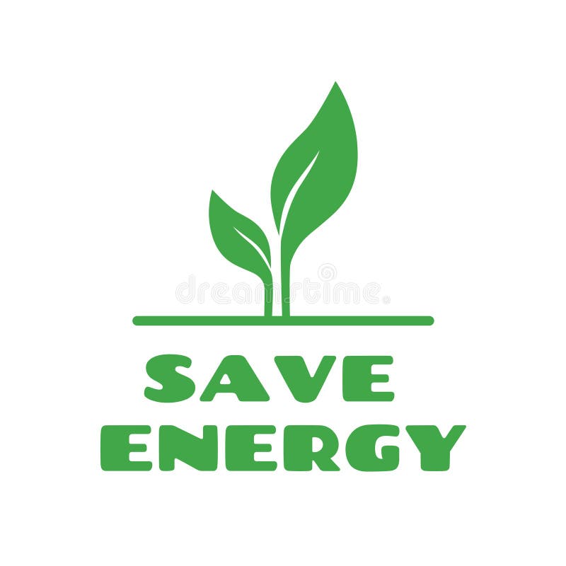 Save Energy Icon with Green Leaves. Vector Stock Vector - Illustration ...