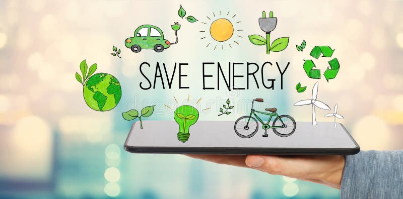 Save Energy with Man Holding a Tablet Stock Photo - Image of recycle ...