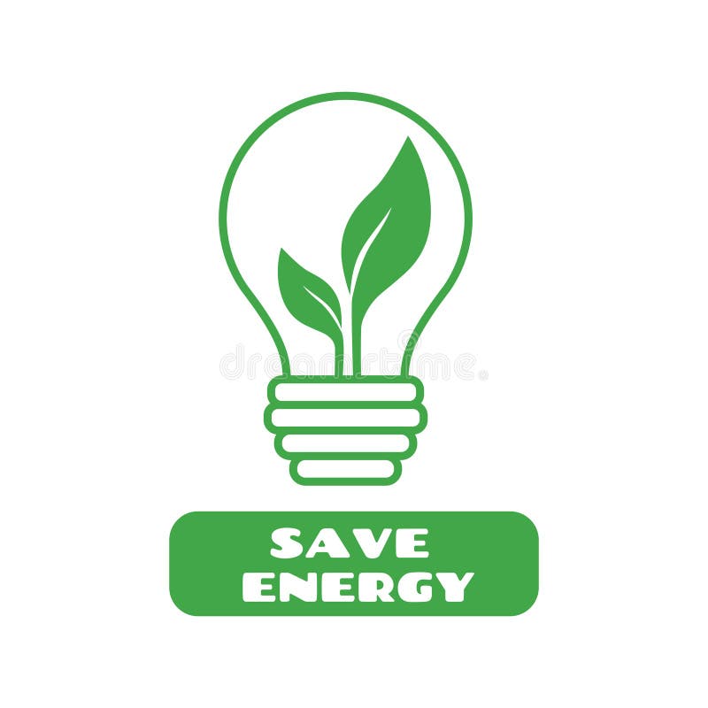 Save Energy Symbol. Lightbulb with Leaves Inside and Label with Save ...