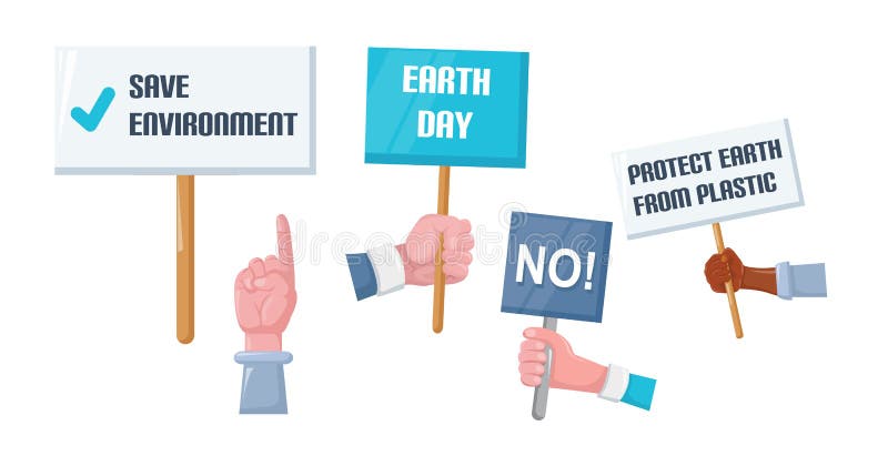 Save Environment in Earth Day. Protests People with Programs Posters ...