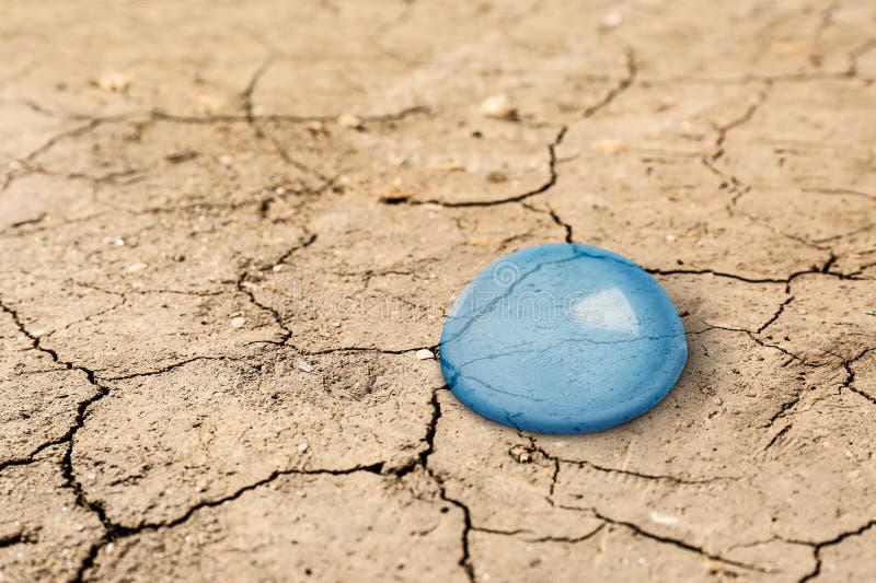 Save Environment. Water Drop on Dry Cracked Land, Closeup Stock Image ...
