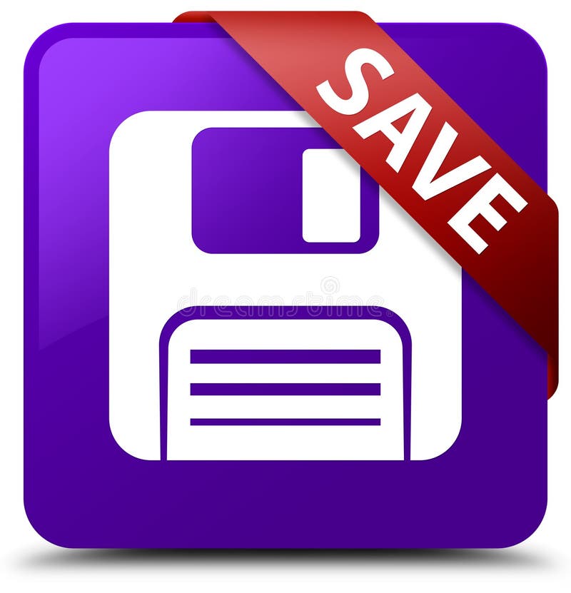 Save (floppy Disk Icon) Purple Square Button Red Ribbon in Corner Stock ...