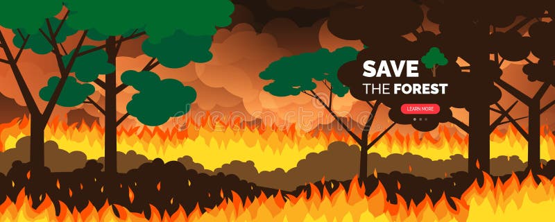 Save the Forest Fire Burns Wildfire Disaster Web Banner Vector Stock ...