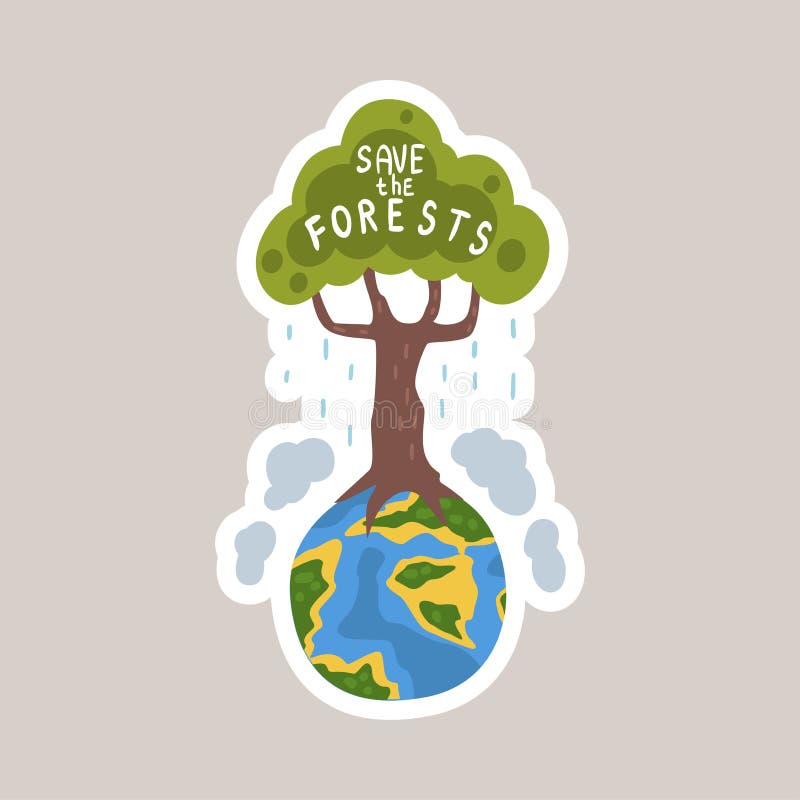 Save the Forests Tagline Sticker Cartoon Vector Illustration Stock ...