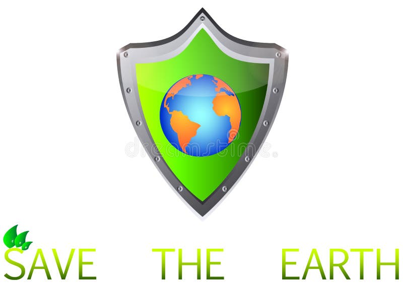 Save Green Earth Planet on Metal Shield Button Stock Vector ...