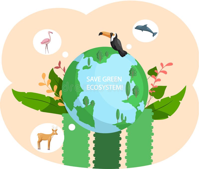 Save Green Ecosystem Concept. Planet with Different Types of ...