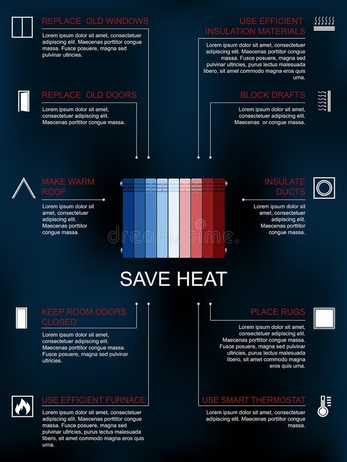 Save Heat Infographic , Icons and Methods of Heat Saving Stock Vector ...