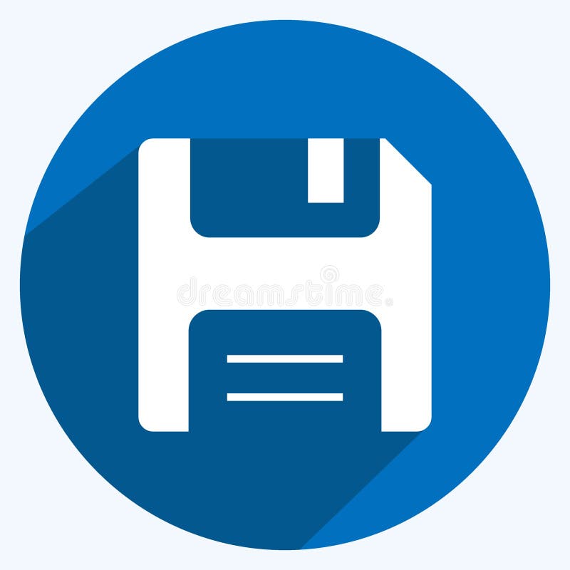Save Icon in Trendy Long Shadow Style Isolated on Soft Blue Background ...