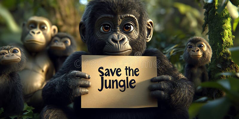 Save the Jungle Chimpanzee Family Photo Stock Illustration ...