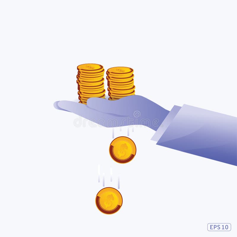 Collect Gold Coin in Hand for Saving. Stock Illustration - Illustration ...
