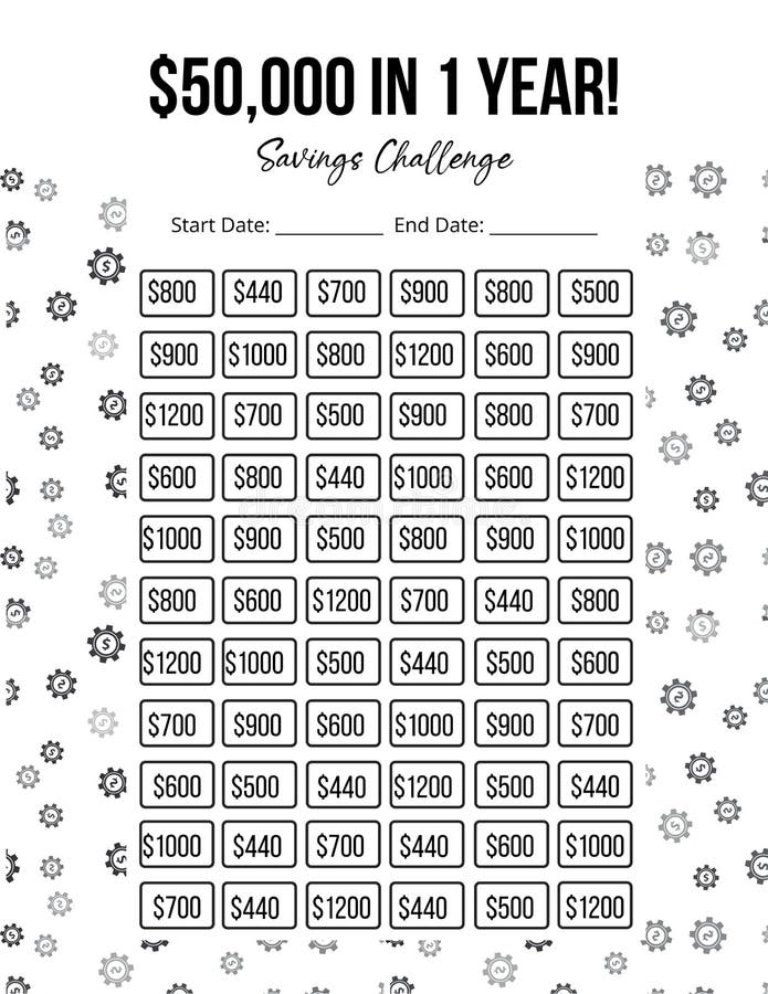 Save Money Challenge, Save 50k in 1 Year, Monthly Budget Tracker, White ...