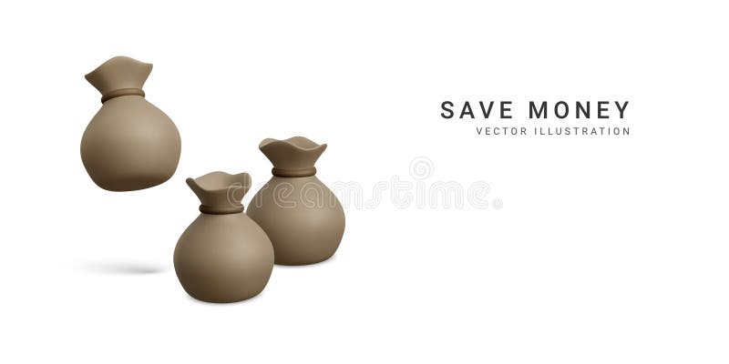 Save Money Concept. 3d Realistic Money Bags Stock Vector - Illustration ...