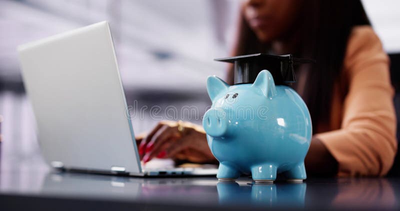 Save Money Online Using Bank Piggy Stock Photo - Image of woman, black ...