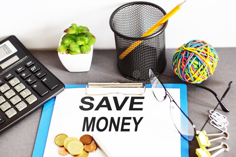SAVE MONEY Written on the Paper with Office Tools Stock Photo - Image ...