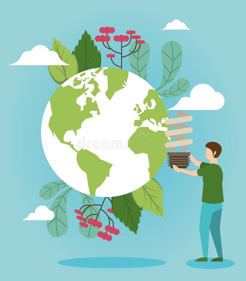 Save the Nature Campaign with Man and World Planet Stock Vector ...