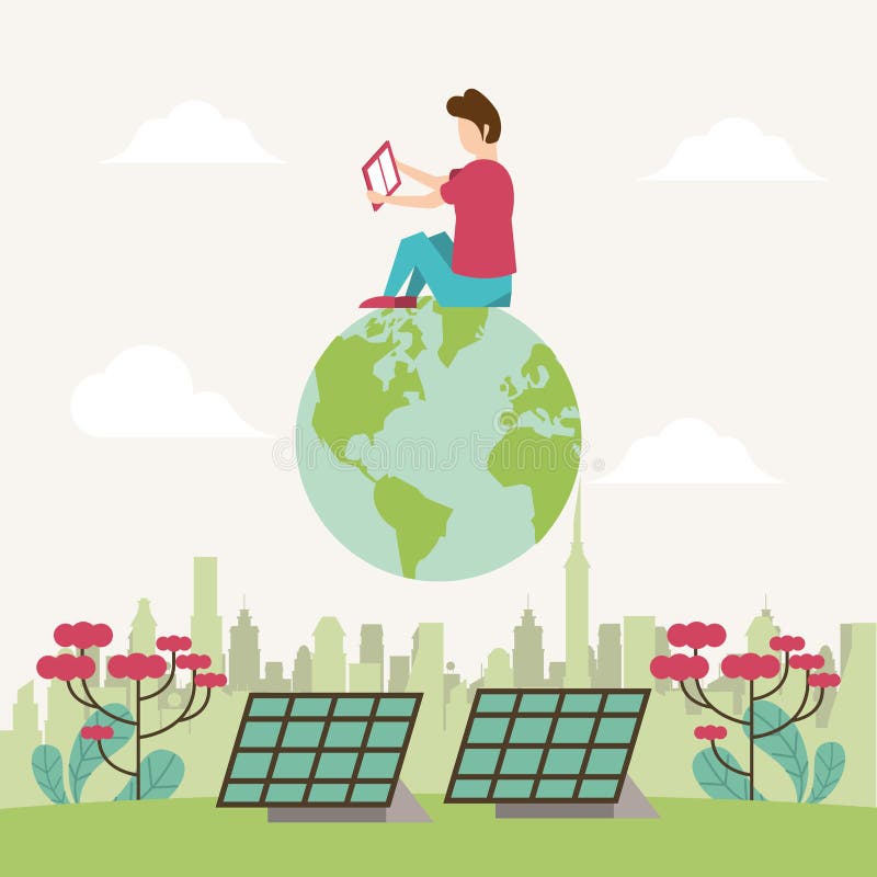 Save the Nature Campaign with Man and World Planet Stock Vector ...