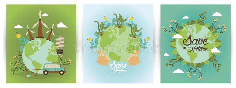 Save the Nature Campaign with World Planets Stock Vector - Illustration ...
