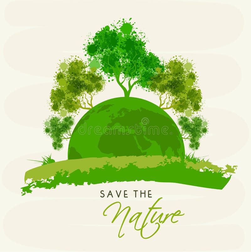 Save Nature Concept with Trees and Globe. Stock Illustration ...