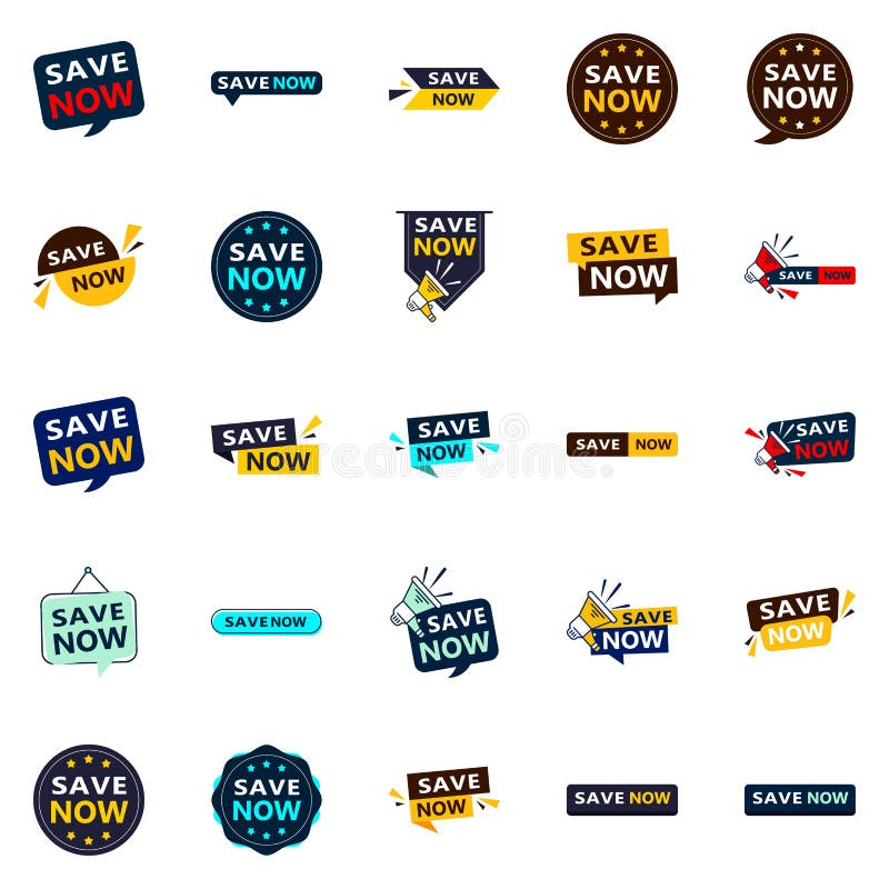 Save Now 25 Modern Typographic Elements To Encourage Savings Stock ...