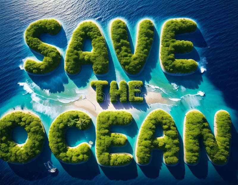 Save the Ocean Concept with Island Text Art Stock Illustration ...