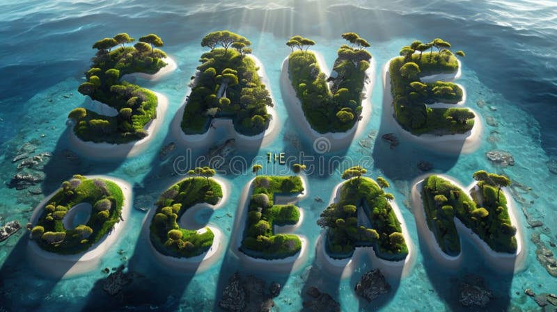 Save the Ocean Concept with Island Text Art Stock Illustration ...