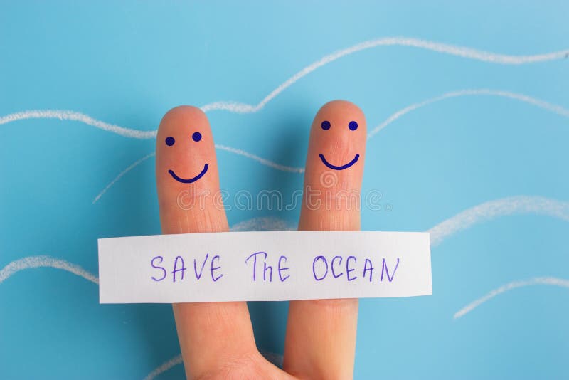 Save the Ocean Concept. Two Fingers with Sing Save the Ocean Stock ...