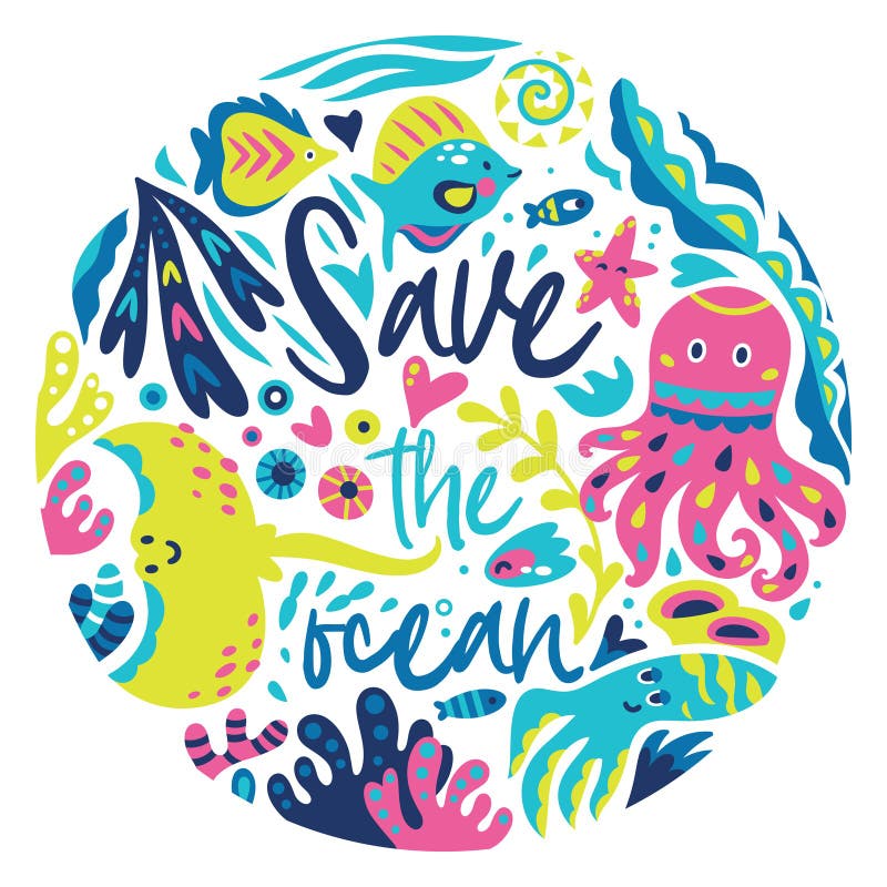 Save the ocean stock vector. Illustration of travel - 268834694