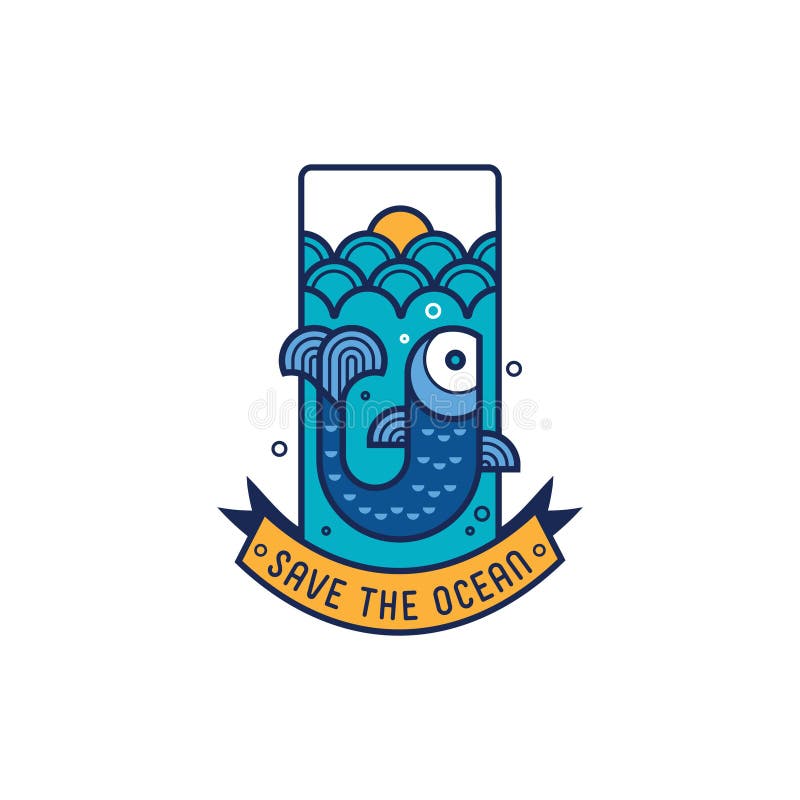 Save the Ocean Icon with Fish Stock Vector - Illustration of animal ...