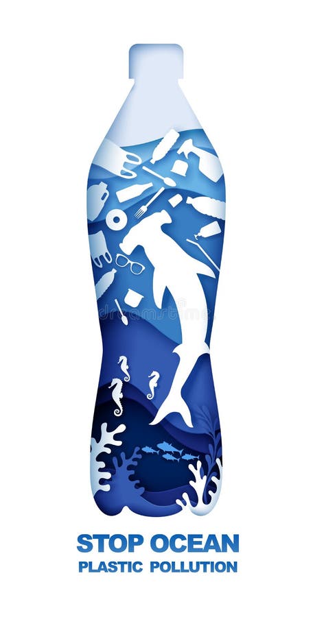 Stop Ocean Plastic Pollution Vector Paper Cut Illustration Stock