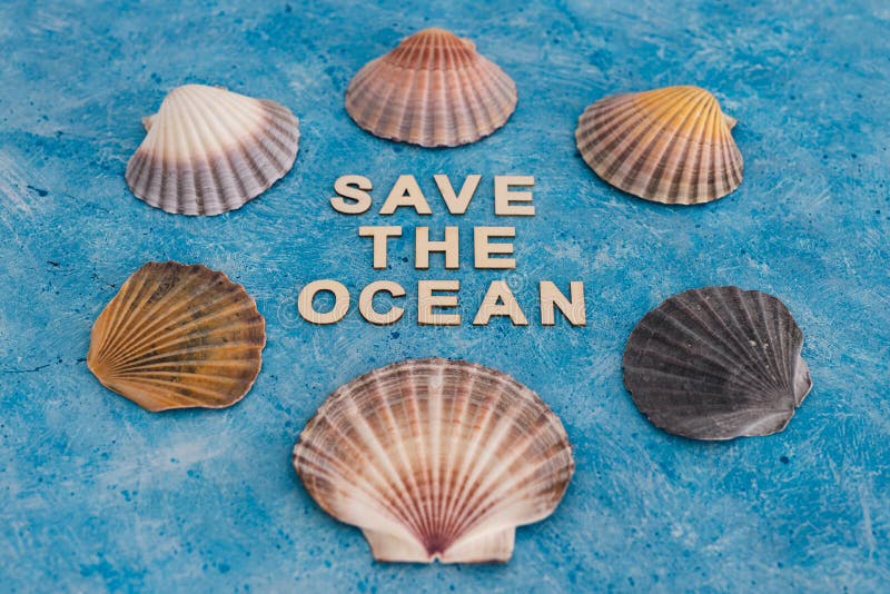 Save the Ocean Text on Blue Bakground with Sea Shells, Act for Climate ...